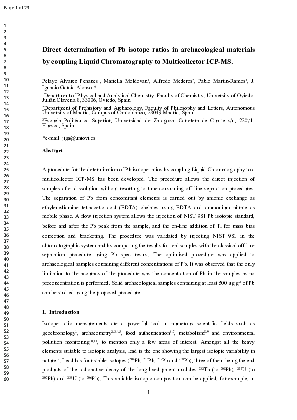 (PDF) Direct determination of Pb isotope ratios in archaeological materials by coupling liquid ...