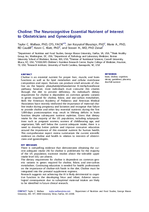 (PDF) Choline: The Neurocognitive Essential Nutrient of Interest to ...