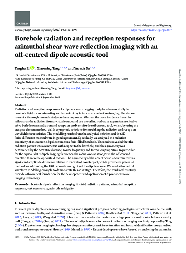 (PDF) Borehole radiation and reception responses for azimuthal shear ...