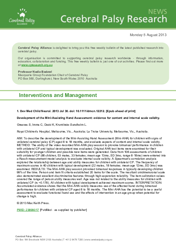 (PDF) Development of the Mini-Assisting Hand Assessment: evidence for ...