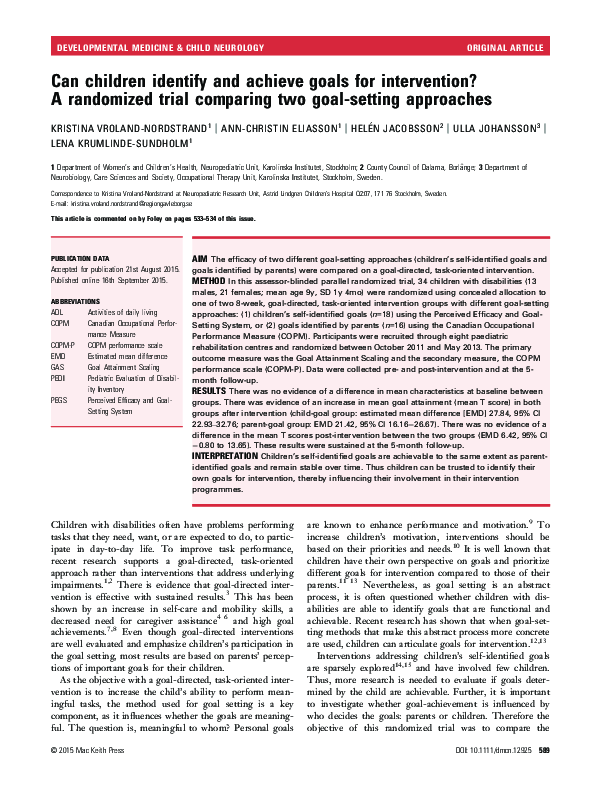 (PDF) Can children identify and achieve goals for intervention? A ...
