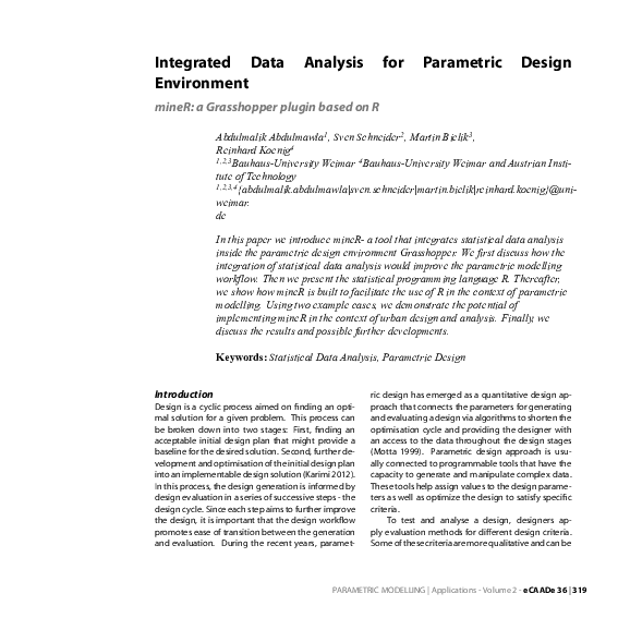 (PDF) Integrated Data Analysis for Parametric Design Environment - mineR: a Grasshopper plugin ...