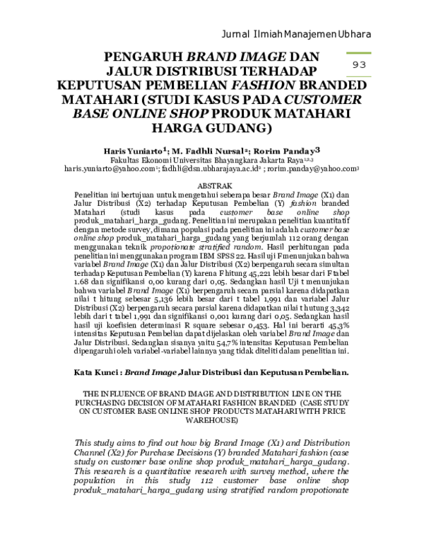 (PDF) Pengaruh Brand Image Dan Jalur Distribusi Terhadap Keputusan Pembelian Fashion Branded ...