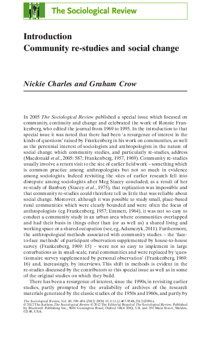(PDF) Community Re-Studies and Social Change