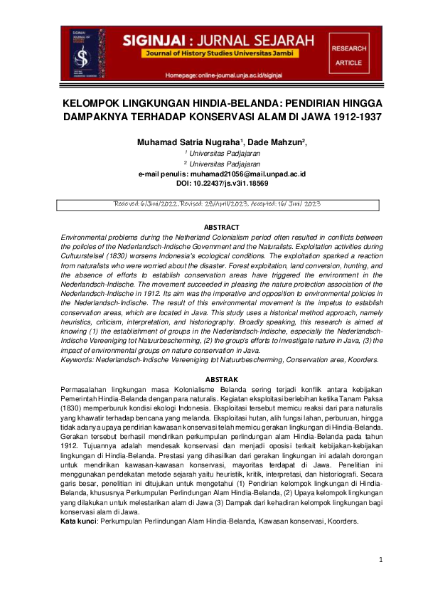 (PDF) Kelompok Lingkungan Hindia-Belanda: Pendirian Hingga Dampaknya Terhadap Konservasi Alam di ...