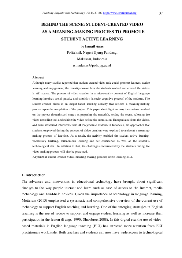 (PDF) Behind the Scene: Student-Created Video as a Meaning-Making ...