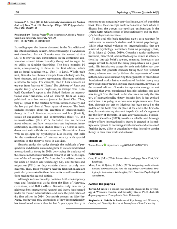 (PDF) Book Review: Intersectionality: Foundations and frontiers