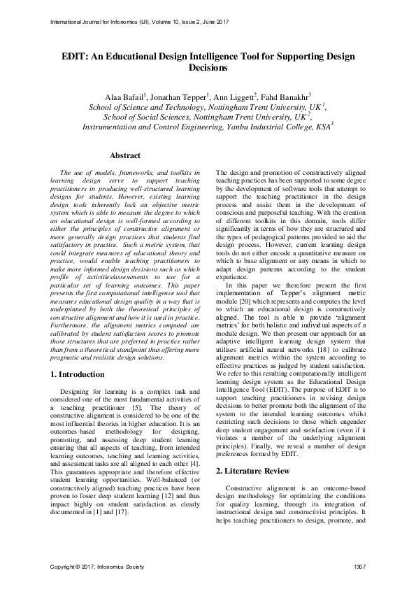 (PDF) EDIT: An Educational Design Intelligence Tool for Supporting Design Decisions