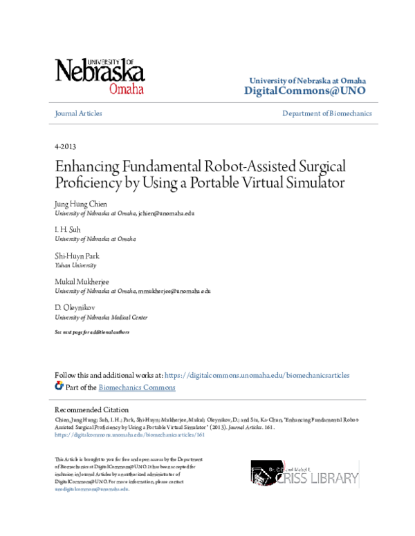 (PDF) Enhancing Fundamental Robot-Assisted Surgical Proficiency by ...
