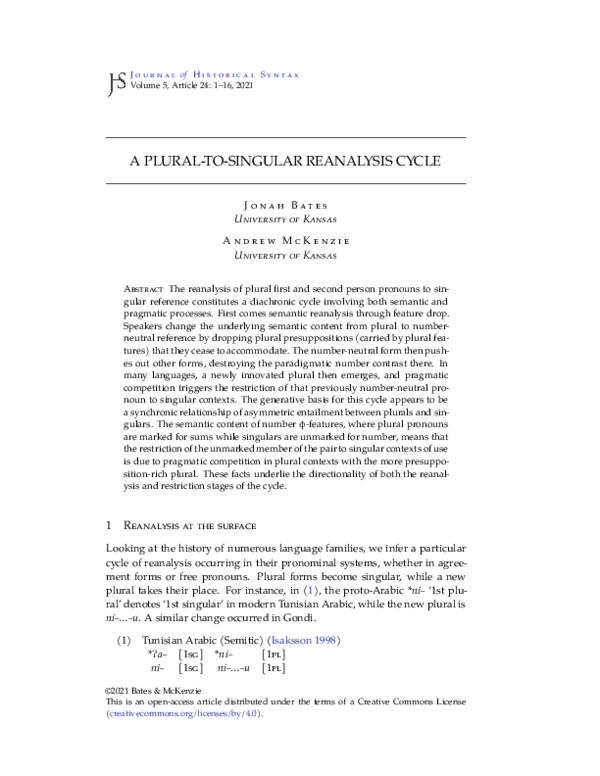 (PDF) A Plural-to-Singular Reanalysis Cycle