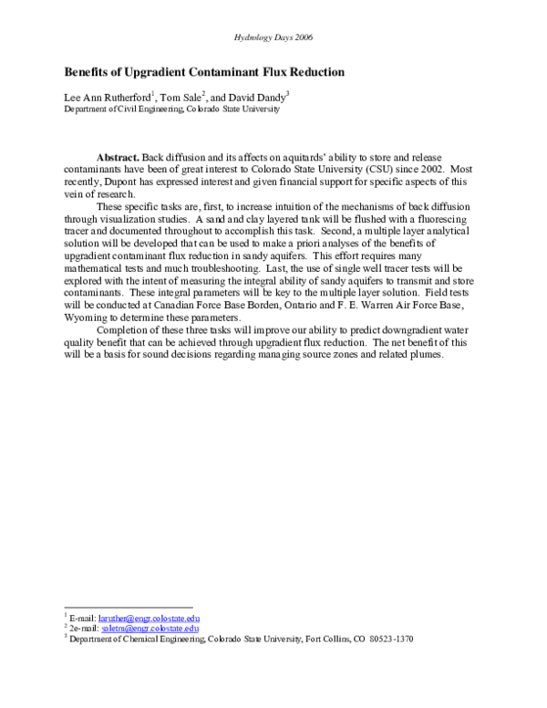 (PDF) Benefits of Upgradient Contaminant Flux Reduction | David Dandy ...