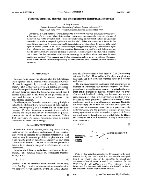(PDF) Fisher information, disorder, and the equilibrium distributions ...