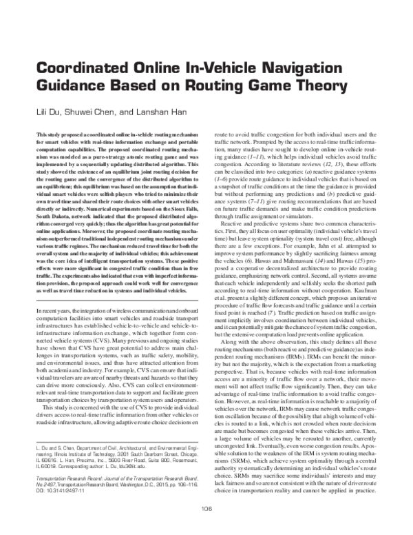 (PDF) Coordinated Online In-Vehicle Navigation Guidance Based on Routing Game Theory