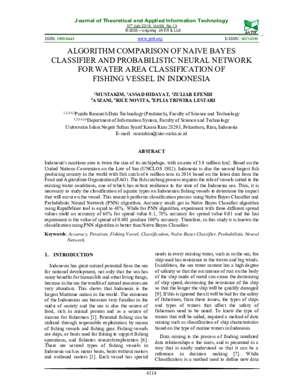 (PDF) Algorithm Comparison of Naive Bayes Classifier and Probabilistic Neural Network for Water ...