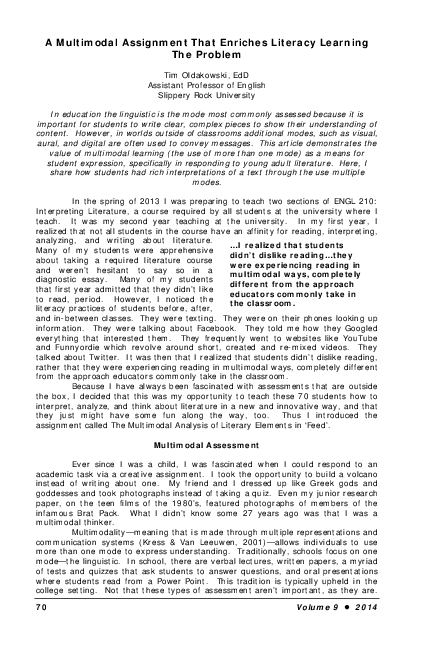 (PDF) A Multimodal Assignment That Enriches Literacy Learning The Problem