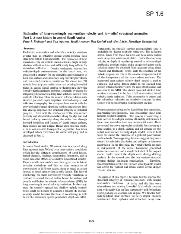 (PDF) Estimation of long‐wavelength near‐surface velocity and low‐relief structural anomalies ...