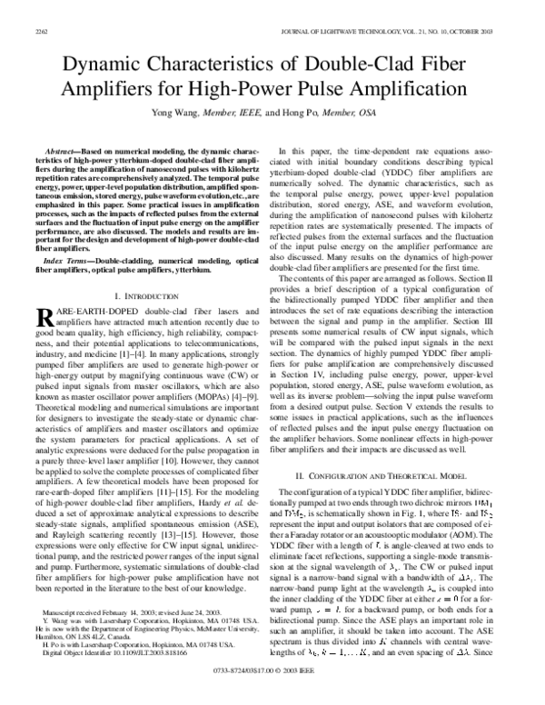 (PDF) Dynamic Analysis of High-Power Double-Clad Fiber Amplifiers