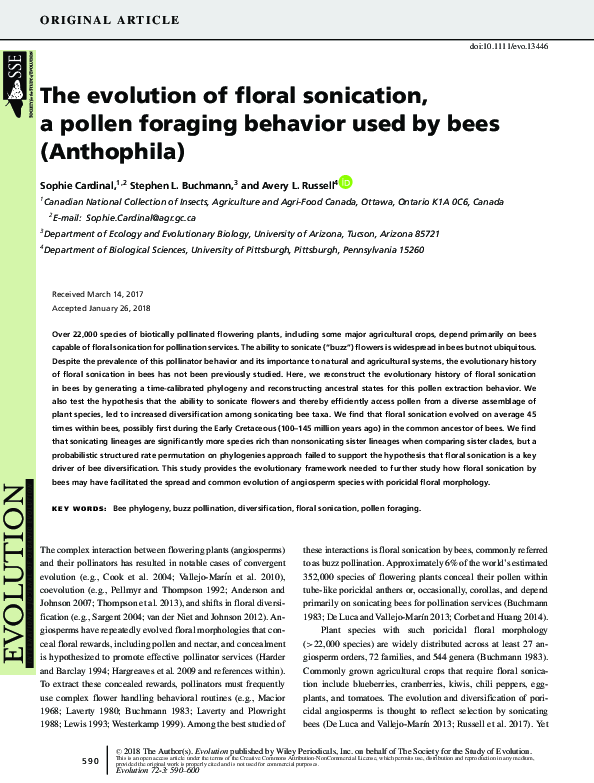 (PDF) The evolution of floral sonication, a pollen foraging behavior ...