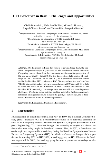 (PDF) HCI Education in Brazil: Challenges and Opportunities