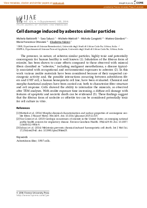 (PDF) Cell damage induced by asbestos similar particles
