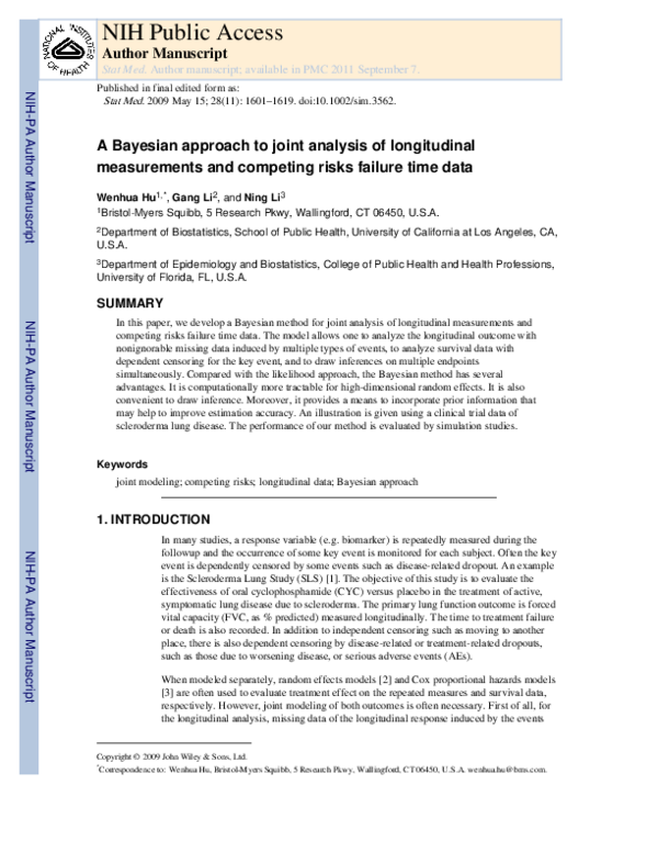 (PDF) A Bayesian approach to joint analysis of longitudinal ...
