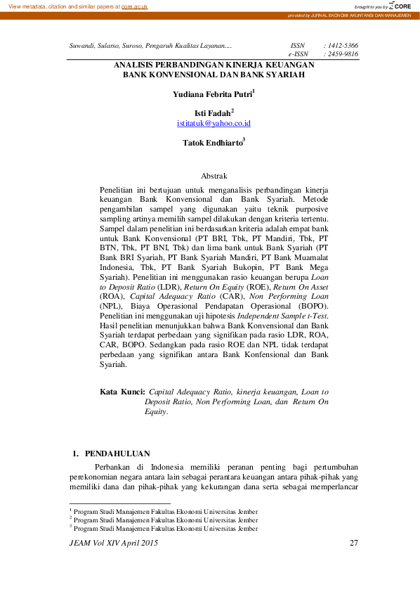(PDF) Analisis Perbandingan Kinerja Keuangan Bank Konvensional Dan Bank Syariah