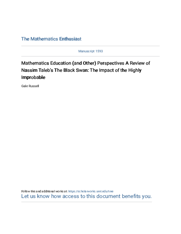 (PDF) Mathematics Education (and Other) Perspectives A Review of Nassim ...