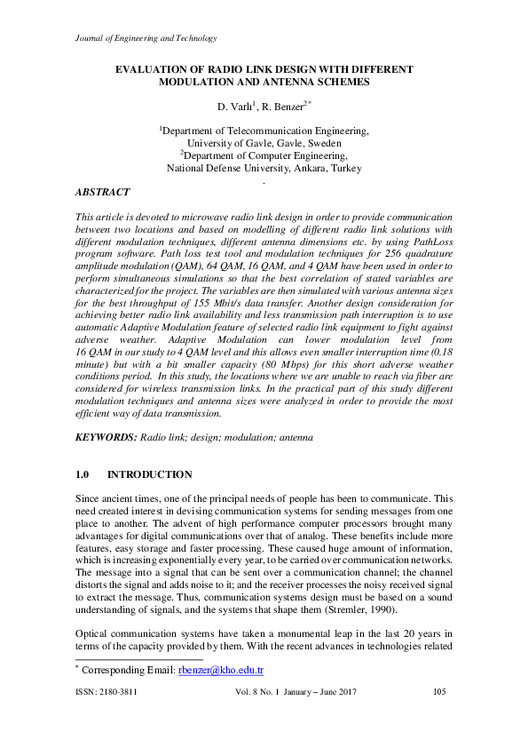 (PDF) Evaluation of Radio Link Design with Different Modulation and ...
