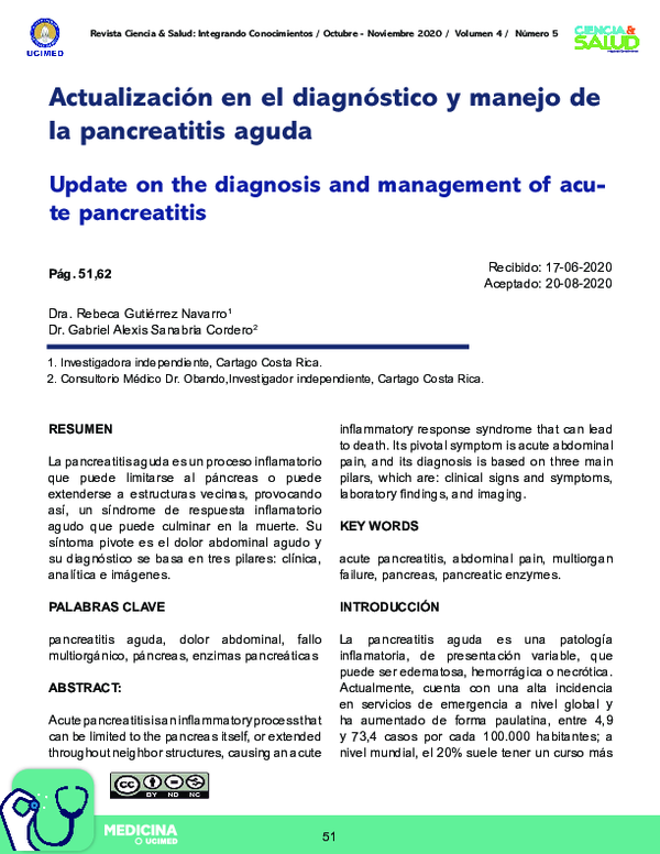 (PDF) Actualización en el diagnóstico y manejo de la pancreatitis aguda