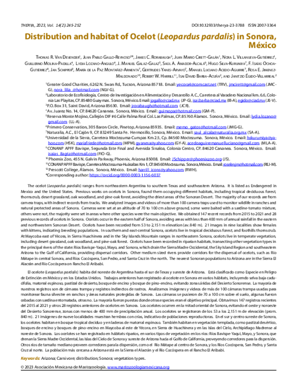 (PDF) Distribution and habitat of Ocelot (Leopardus pardalis) in Sonora, México