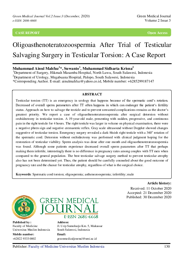 (PDF) Oligoasthenoteratozoospermia After Trial of Testicular Salvaging ...