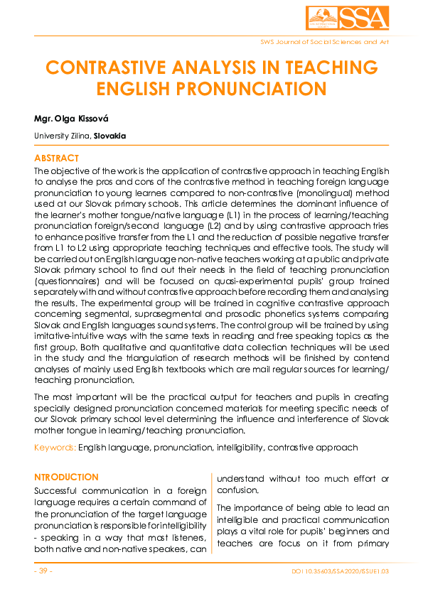 (PDF) Contrastive Analysis in Teaching English Pronunciation