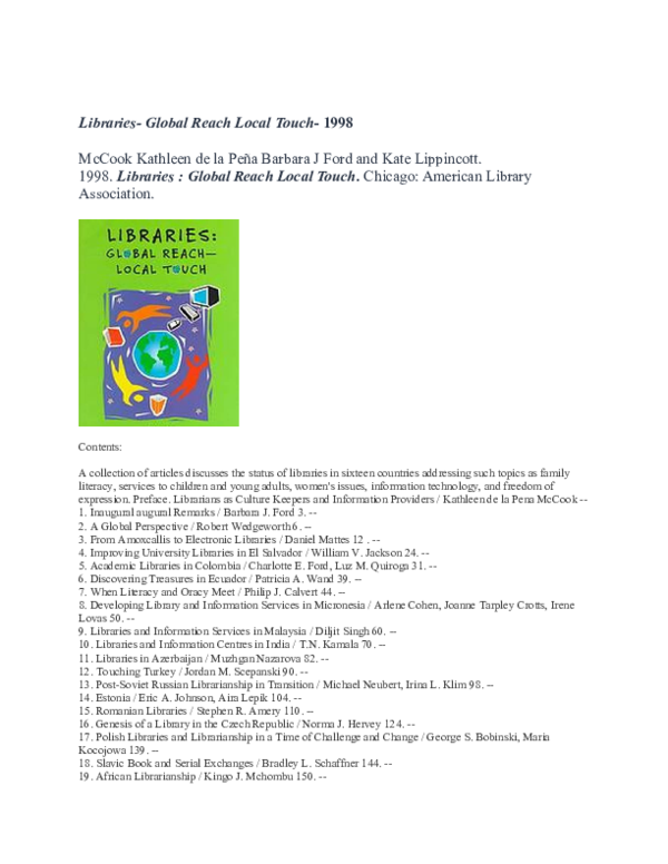 (DOC) Libraries. Global Reach Local Touch- 1998