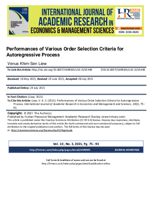 Pdf Performances Of Various Order Selection Criteria For