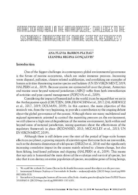 (PDF) Antarctica and Abnj in the Anthropocene: Challenges to the ...