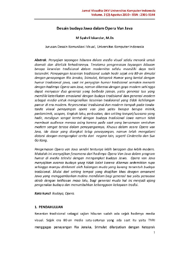 (PDF) Desain Budaya Jawa Dalam Opera Van Java