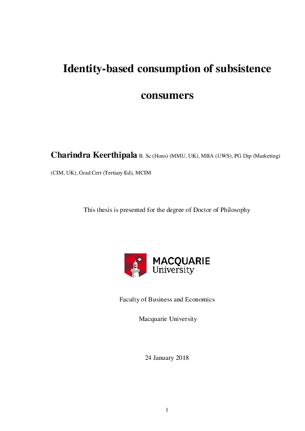 (PDF) Identity-based consumption of subsistence consumers | Charindra ...
