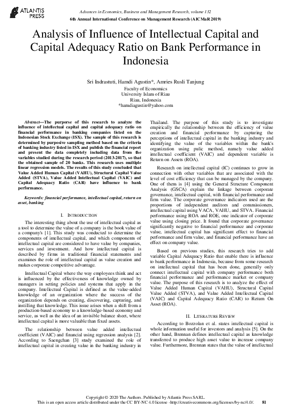 (PDF) Analysis of Influence of Intellectual Capital and Capital Adequacy Ratio on Bank ...