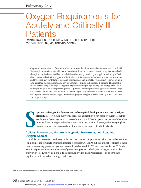 (PDF) Oxygen Requirements for Acutely and Critically Ill Patients