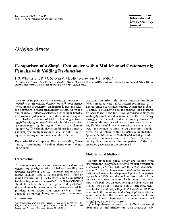 (PDF) Comparison of a simple cystometer with a multichannel cystometer ...