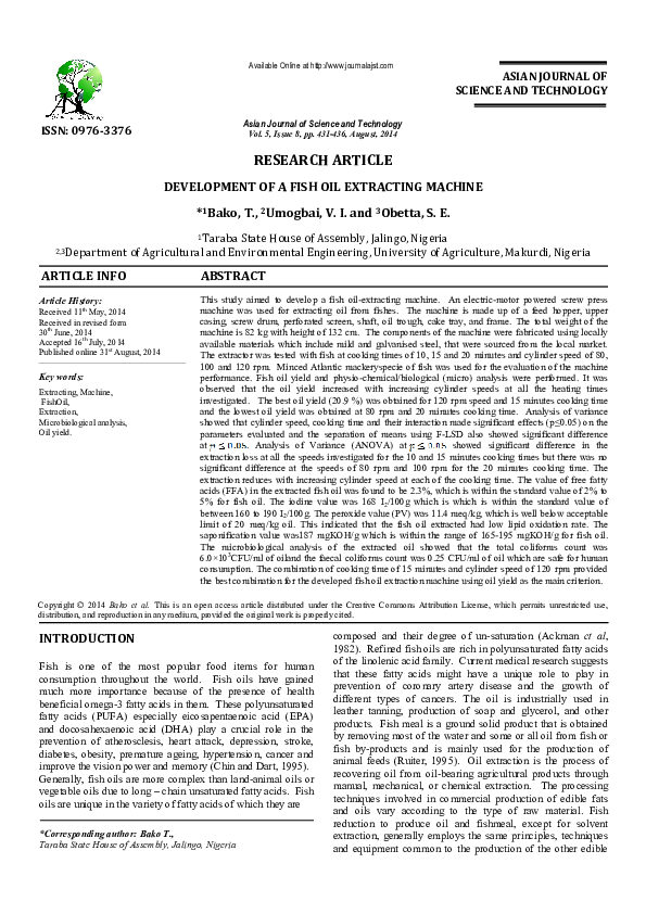 (PDF) DEVELOPMENT OF A FISH OIL EXTRACTING MACHINE