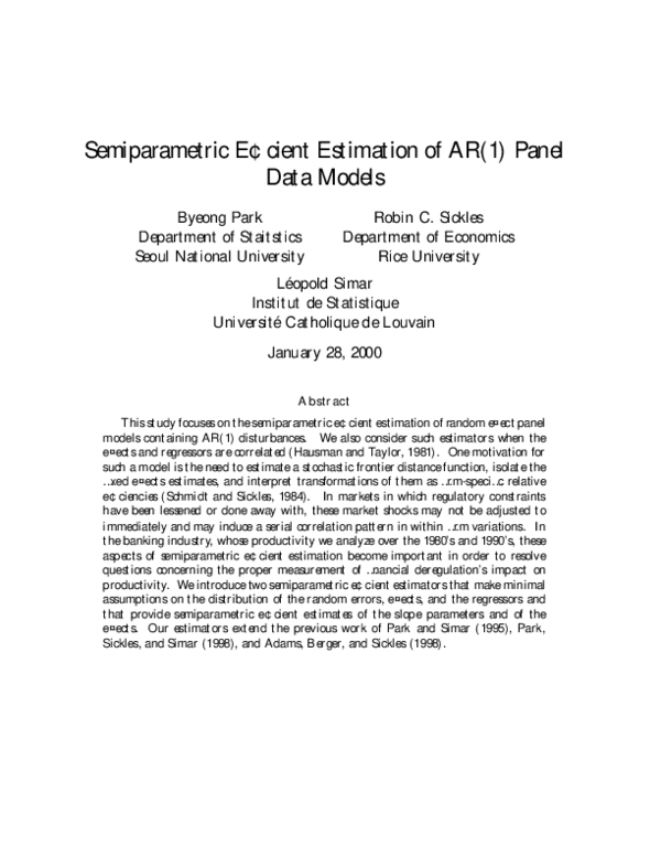 (PDF) Semiparametric-efficient estimation of AR(1) panel data models