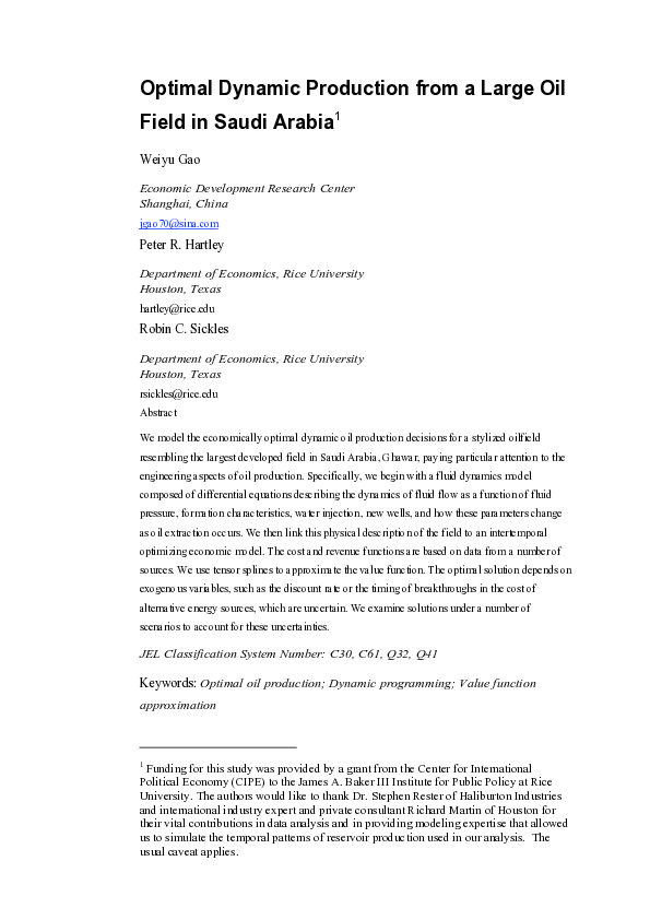 (PDF) Optimal dynamic production from a large oil field in Saudi Arabia ...