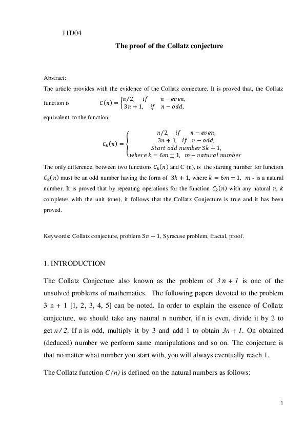 (PDF) The Proof of the Collatz Conjecture