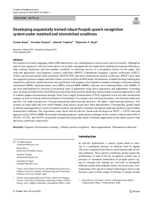 (PDF) Developing sequentially trained robust Punjabi speech recognition system under matched and ...