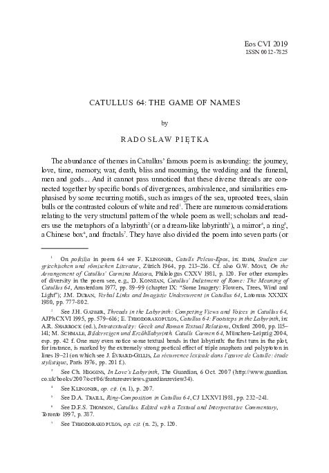 (PDF) CATULLUS 64: THE GAME OF NAMES