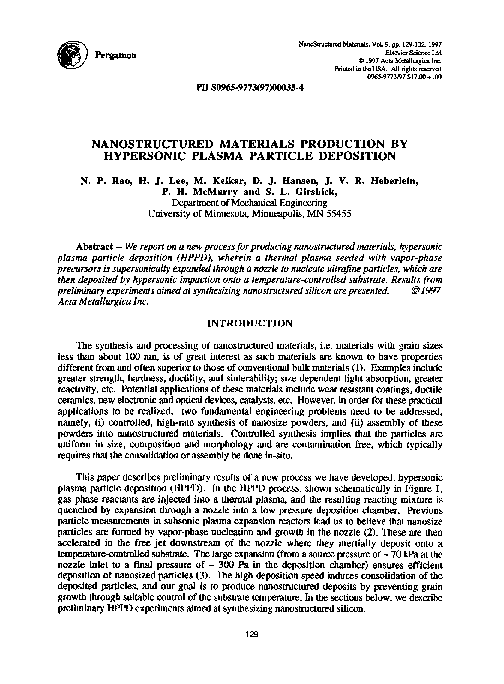 (PDF) Nanostructured materials production by hypersonic plasma particle deposition