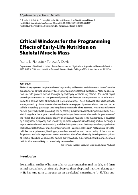 (PDF) Critical Windows for the Programming Effects of Early-Life Nutrition on Skeletal Muscle Mass