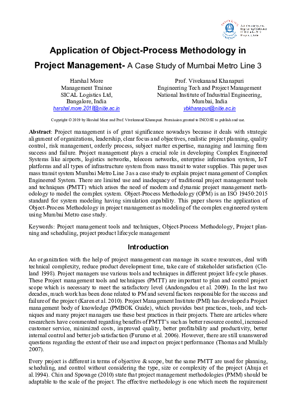 (PDF) Application of Object‐Process Methodology in Project Management‐ A Case Study of Mumbai ...