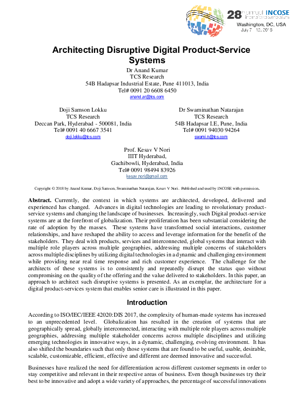 (PDF) Architecting Disruptive Digital Product-Service Systems